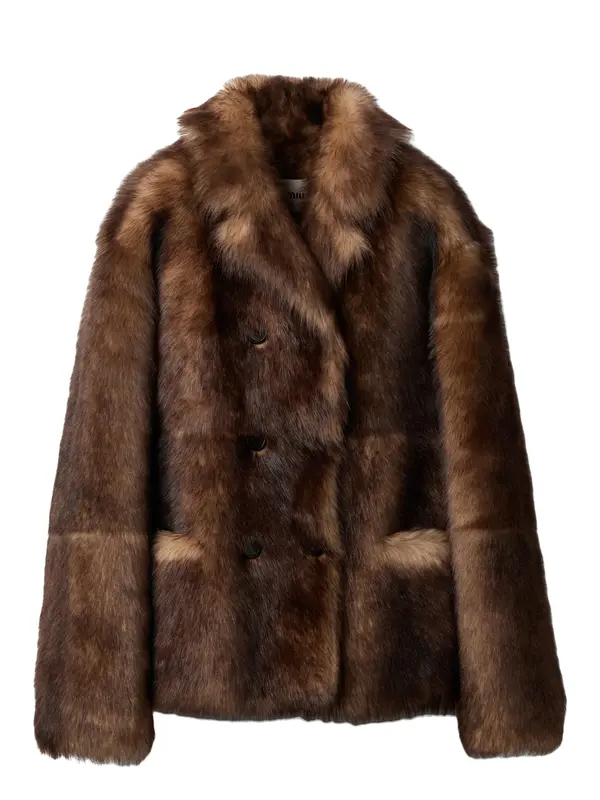 Miu Miu Double-breasted Shearling Jacket - Camel Brown