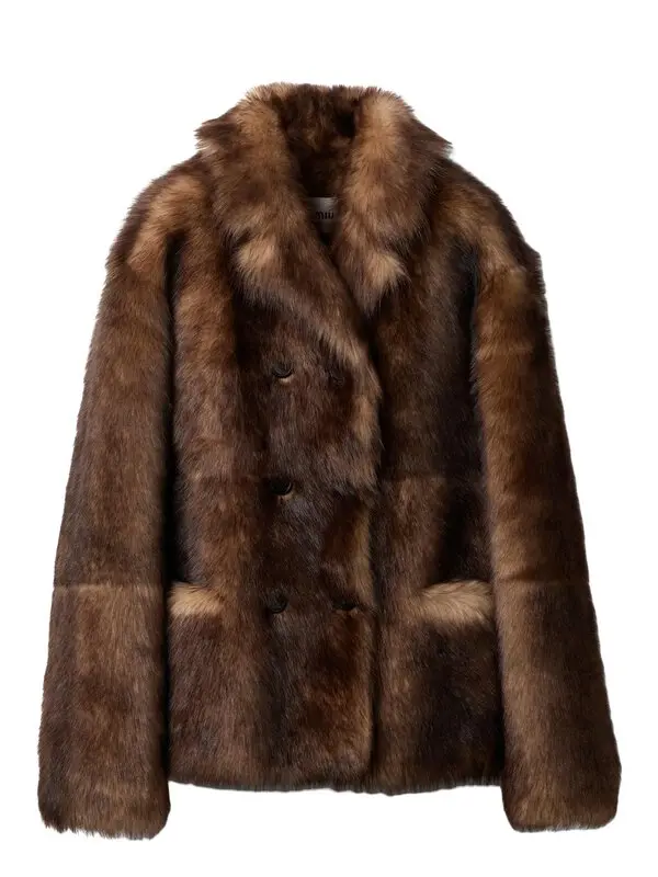 Miu Miu Double-breasted Shearling Jacket - Camel Brown