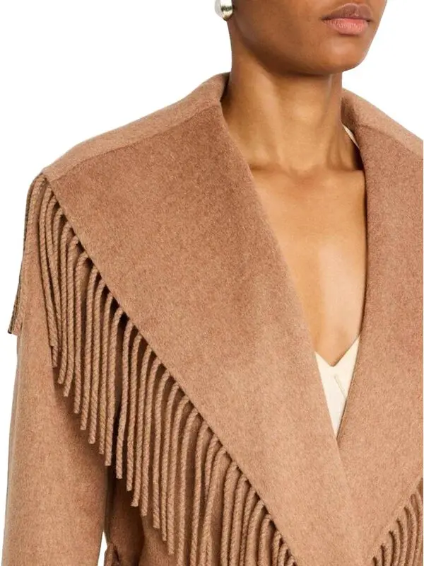 Simkhai Carrie Belted Fringe Robe Coat - Camel
