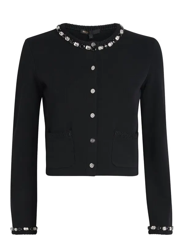 Maje Embellished Cropped Cardigan - Black