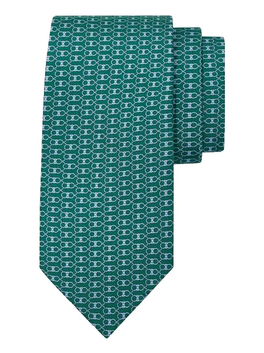 FERRAGAMO Gancini Print Silk Tie - Green