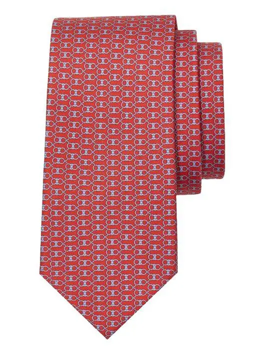 FERRAGAMO Gancini Print Silk Tie - Red