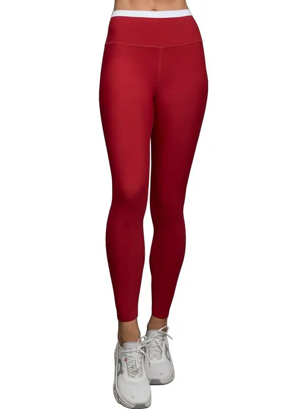 Carbon38 Contrast Waistband Legging In Melt - Cherry Red/white