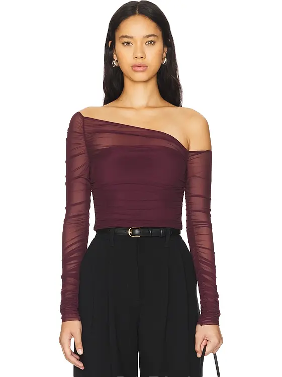 SEROYA Shauna Asymmetric Mesh Top - Merlot