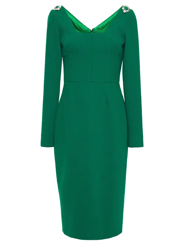 Dolce & Gabbana Crystal-embellished Wool-blend Crepe Midi Dress - Emerald