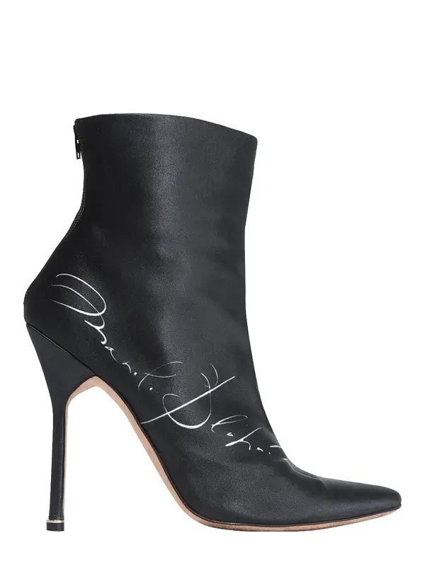 Vetements X Manolo Blahnik Printed Satin Ankle Boots - Black