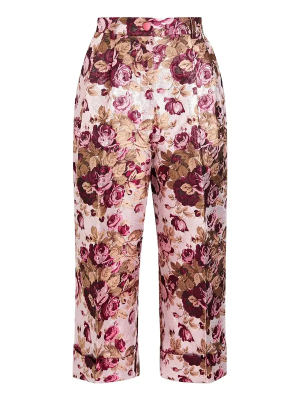 Dolce & Gabbana Cropped Metallic Brocade Pants - Baby Pink