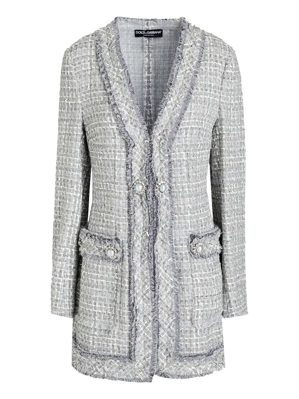 Dolce & Gabbana Embellished Metallic Tweed Jacket - Gray