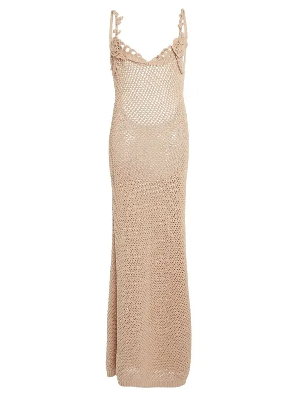Elie Saab Crochet-knit Cotton-blend Maxi Dress - Khaki