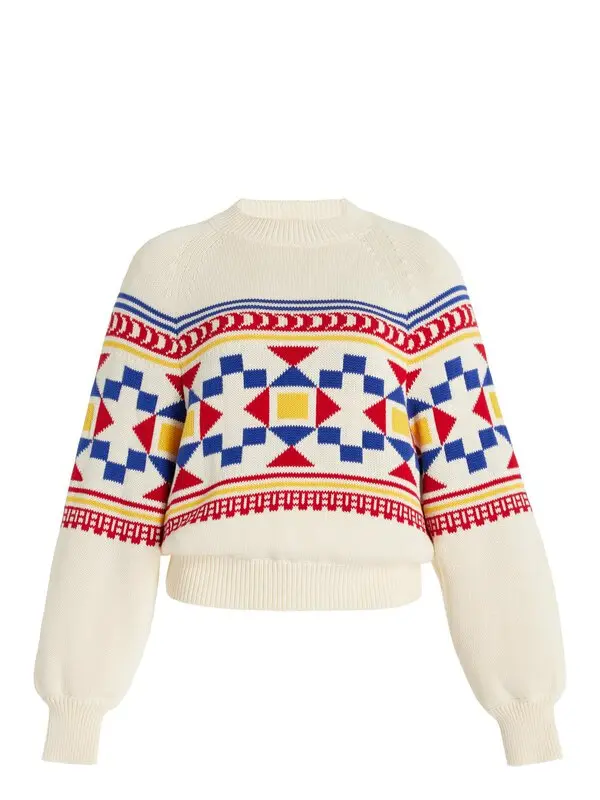 HIGH SPORT Lara Fair Isle Knit Cotton Sweater - Ivory