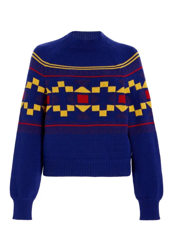 HIGH SPORT Lara Fair Isle Knit Cotton Sweater - Navy