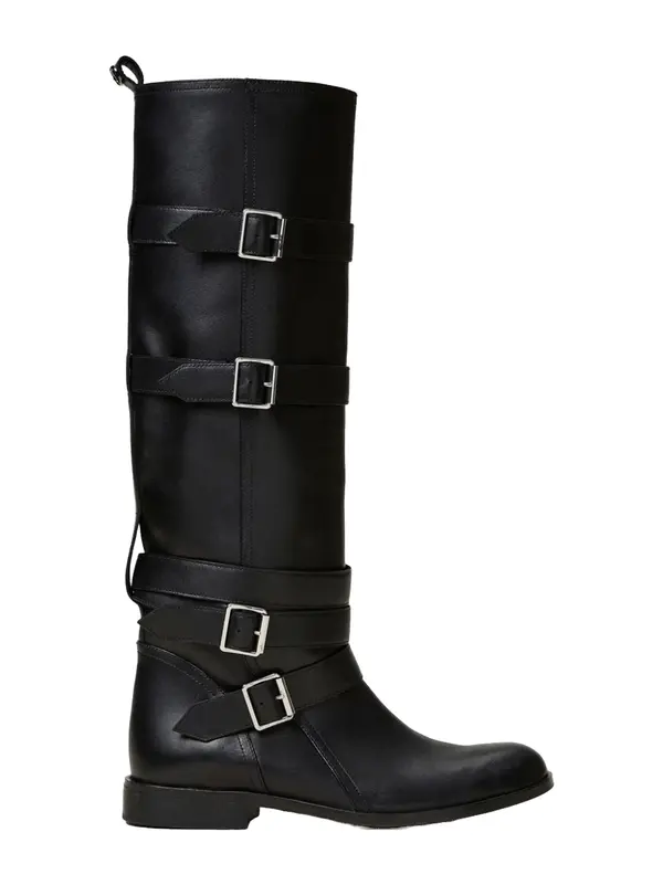 TWINSET Buckle-strap Leather Boots - Black