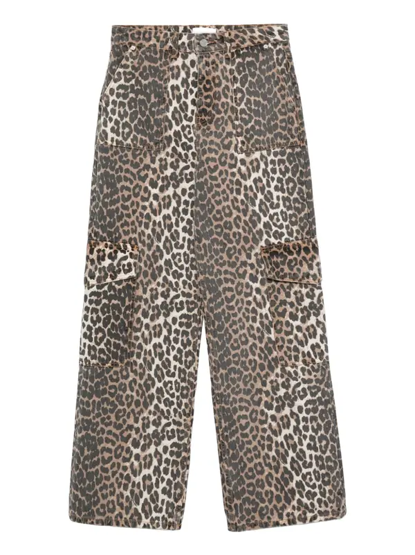 GANNI Angi Leopard Print Jeans - Brown