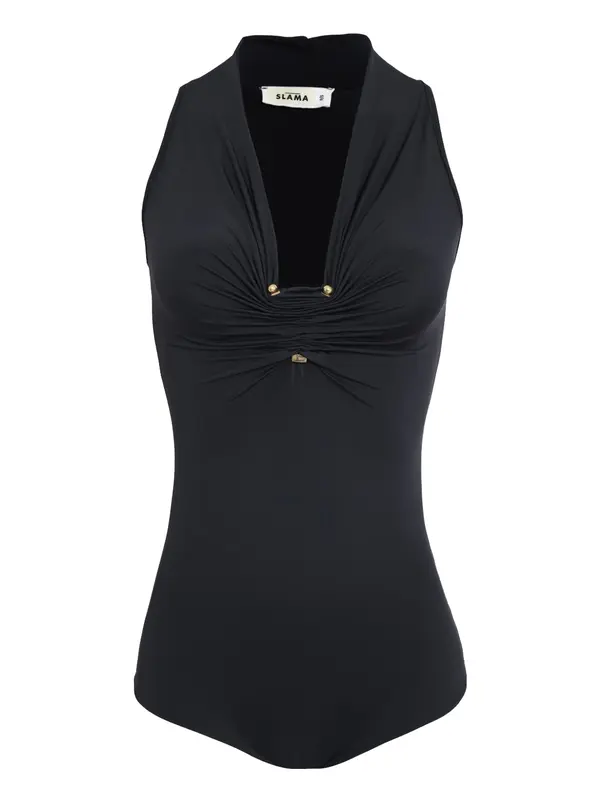 AMIR SLAMA Ruched Bodysuit - Black