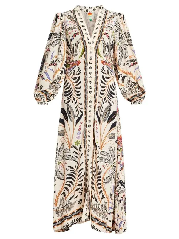 Farm Rio Botanical-print Maxi Dress - Neutrals