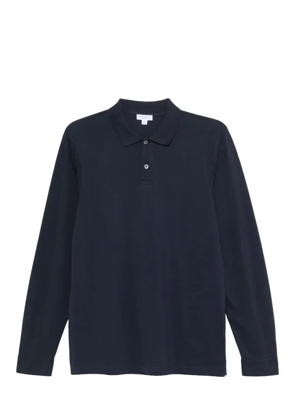 Sunspel Long-sleeve Piqué Polo Shirt - Blue