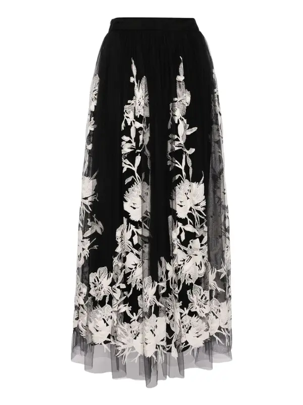 Elie Saab Embroidered Midi Skirt - Black