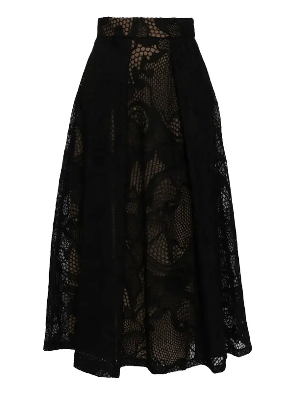 Elie Saab Embroidered Midi Skirt - Black