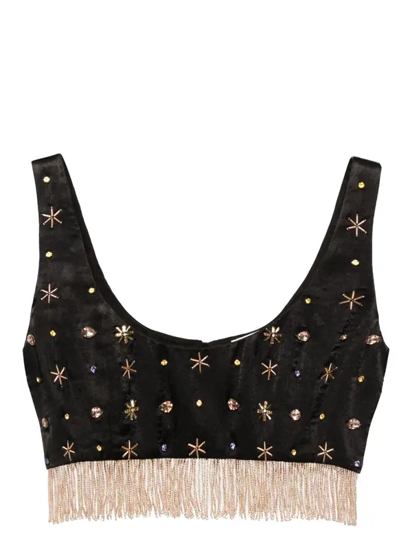 FORTE_FORTE Fringed Bead-embellished Crop Top - Black