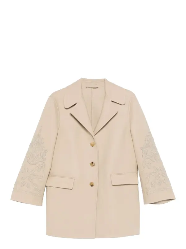 Ermanno Scervino Floral-embroidered Virgin Wool Coat - Neutrals