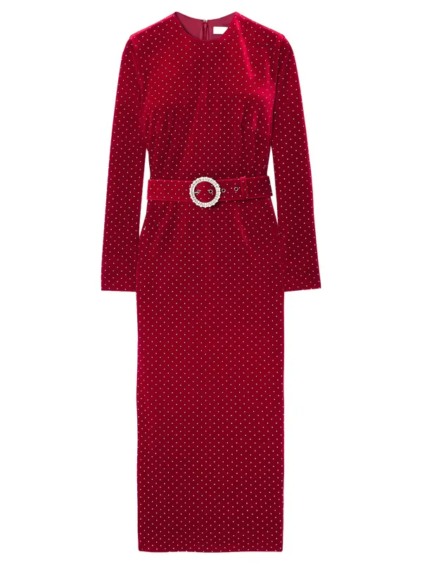Borgo De Nor Kiara Crystal-embellished Velvet Midi Dress - Red