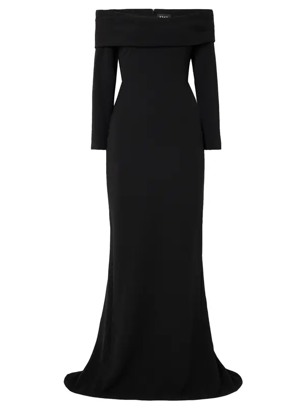 Solace London Lyla Off-the-shoulder Crepe Gown - Black