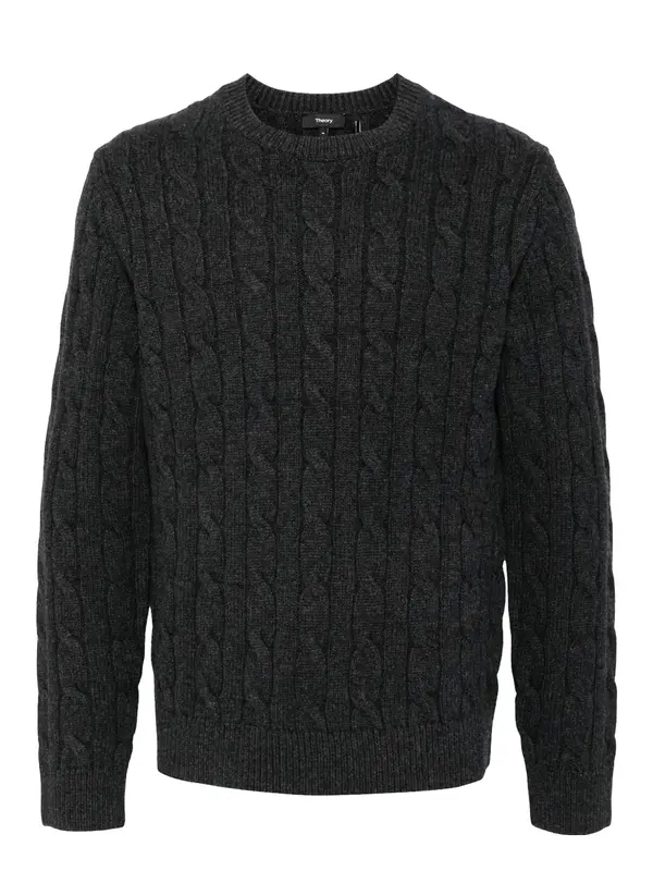 Theory Cable Knit Mock Neck Sweater - Grey