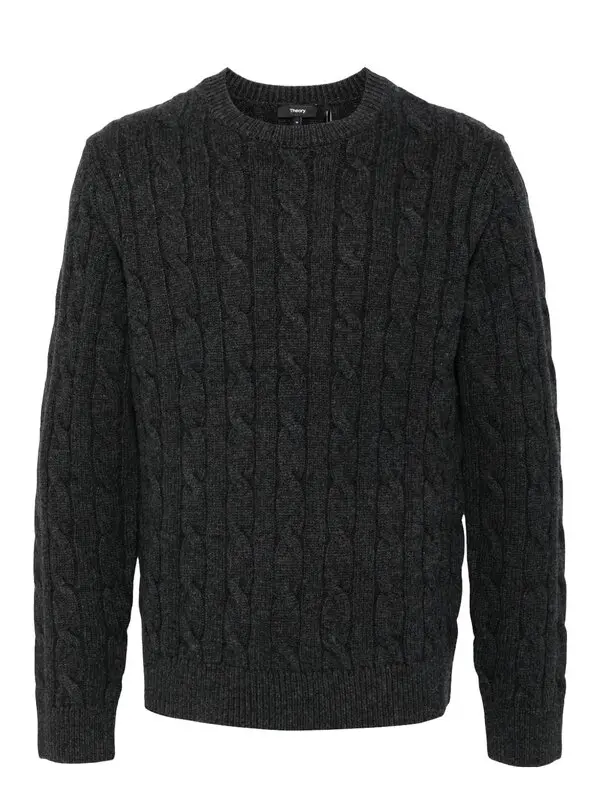 Theory Cable Knit Mock Neck Sweater - Grey