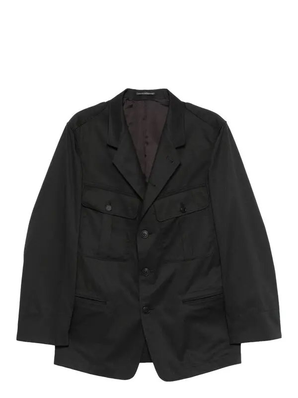 Yohji Yamamoto Pleat-detail Twill Blazer - Black