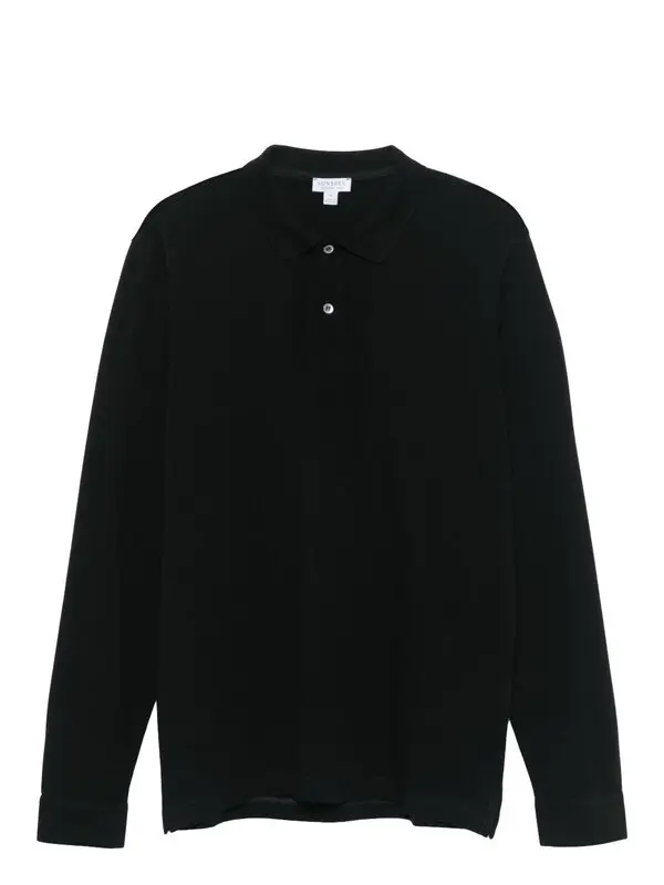 Sunspel Piqué Long-sleeves Polo Shirt - Black