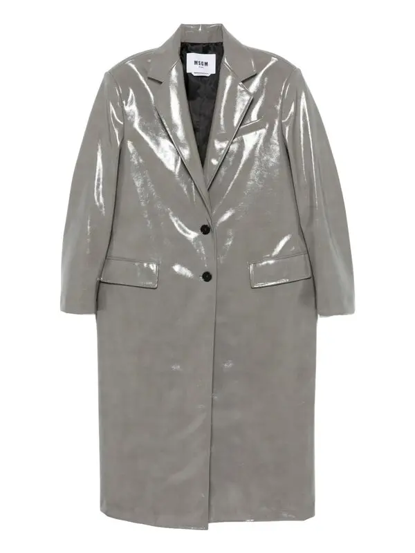 MSGM Faux-leather Long Coat - Grey
