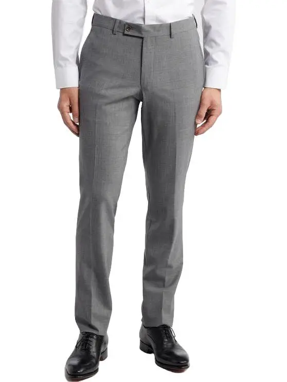 JACK VICTOR Patrick Flat Front Stretch Wool Dress Pants - Medium Grey