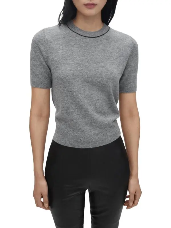 Mango Short Sleeve Wool Sweater - Medium Heather Grey