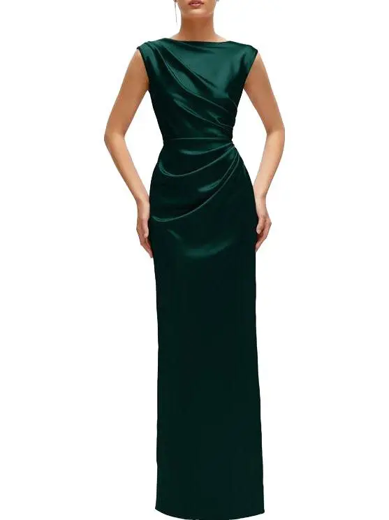 After Six Pleated Cap-sleeve Charmeuse Gown - Evergreen