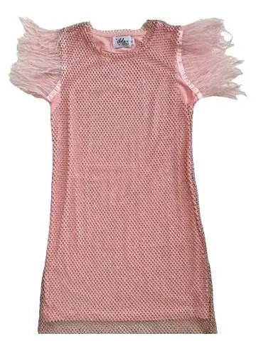 LOLA + THE BOYS Sequin Dress With Feather Trims - Light Pink