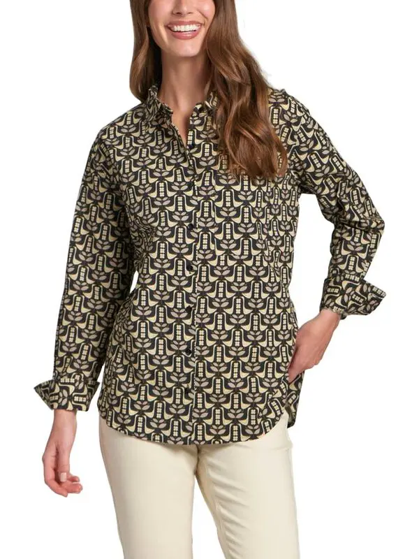 APNY Boyfriend Poplin Button-up Shirt - Black/ivory