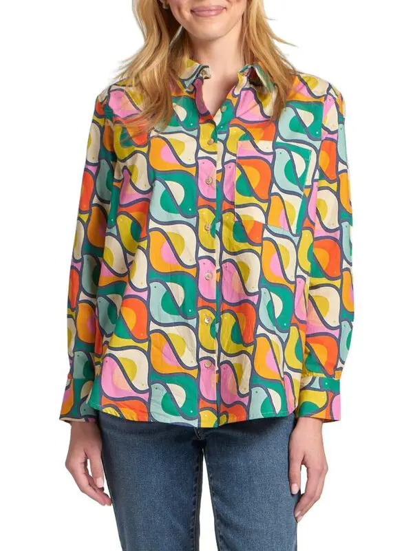 APNY Boyfriend Poplin Button-up Shirt - Emerald Green Multi