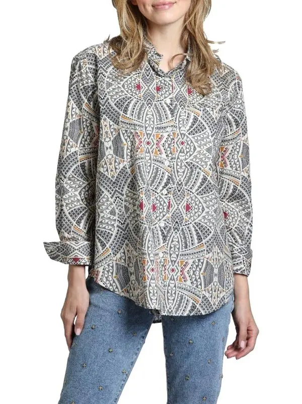 APNY Boyfriend Poplin Button-up Shirt - Grey Multi