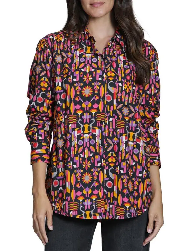 APNY Boyfriend Poplin Button-up Shirt - Pink Multi