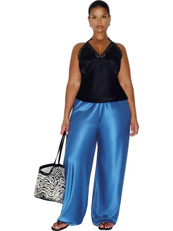 REFORMATION Gale Satin Trousers - Blue
