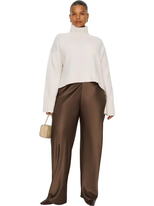 REFORMATION Gale Satin Trousers - Brown