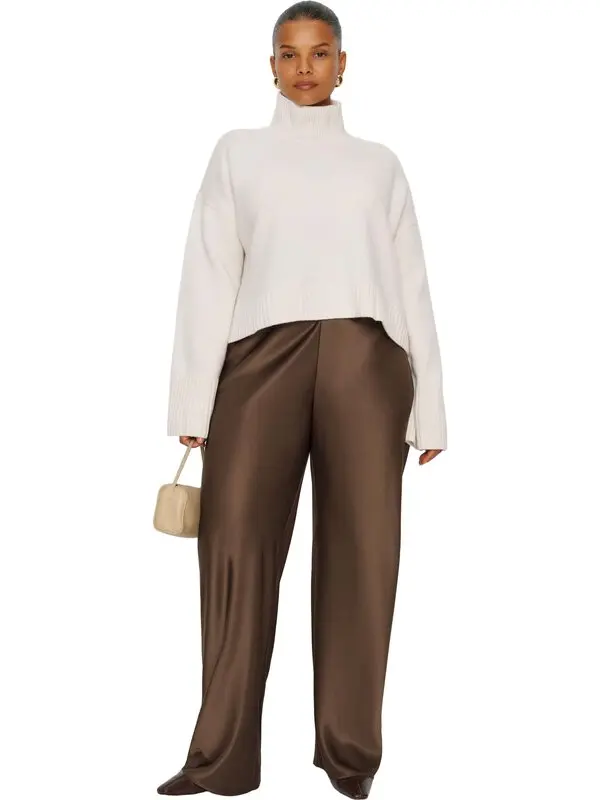 REFORMATION Gale Satin Trousers - Brown