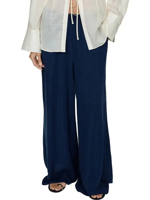 Mango Pull-on Wide Leg Pants - Dark Blue