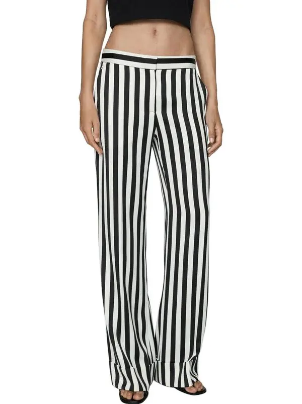 Mango Stripe Straight Leg Pants - White