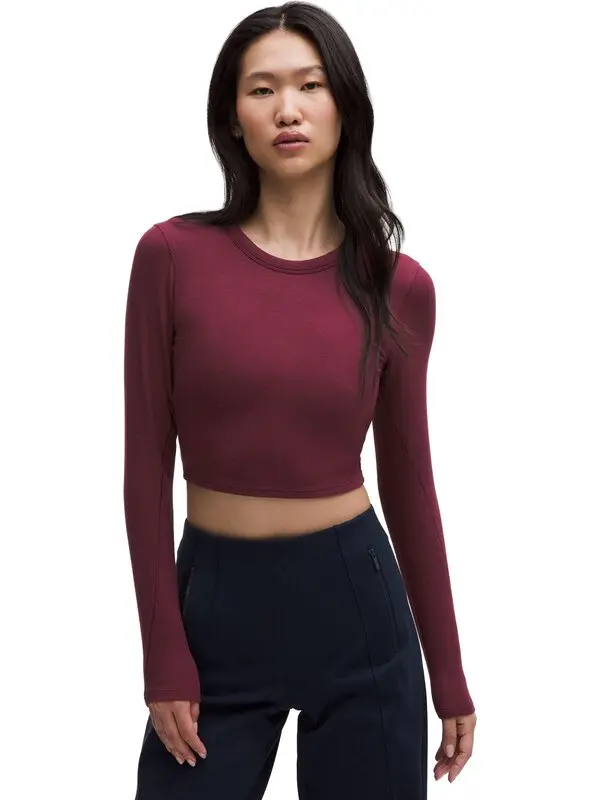 Lululemon Hold Tight Straight-hem Cropped Long-sleeve Shirt - Burgundy Bay