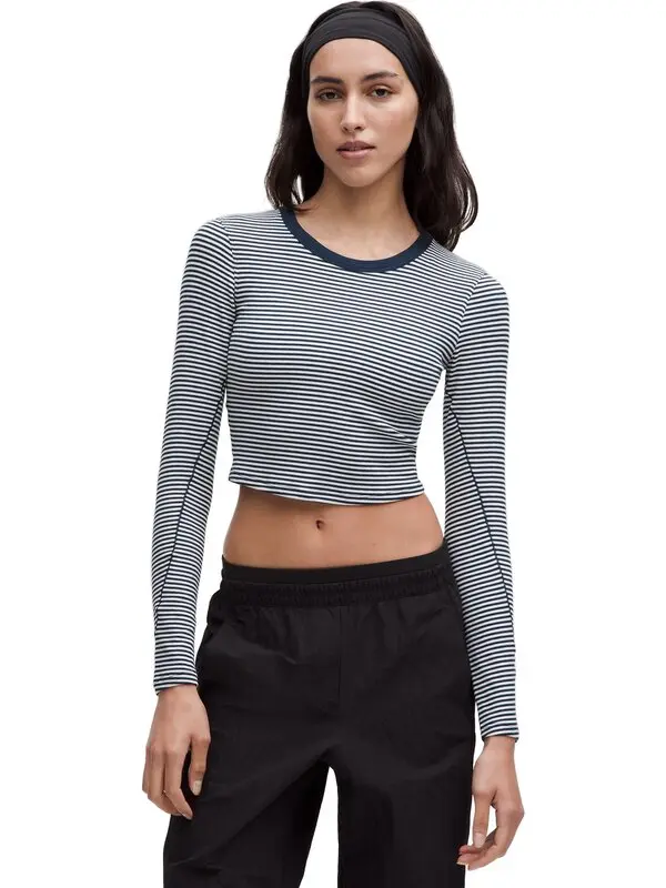 Lululemon Hold Tight Straight-hem Cropped Long-sleeve Shirt - Minute Stripe White Club Blue
