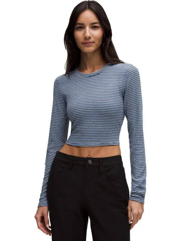 Lululemon Hold Tight Straight-hem Cropped Long-sleeve Shirt - Surround Stripe Prep Blue Coconut Ivory