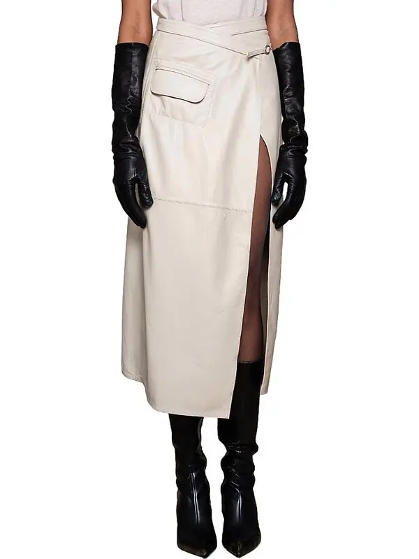 NONCHALANT LABEL Leather Wrap Midi Skirt - Crema
