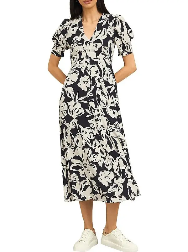 HOBBS LONDON Chiltern Printed Midi Dress - Black Cream