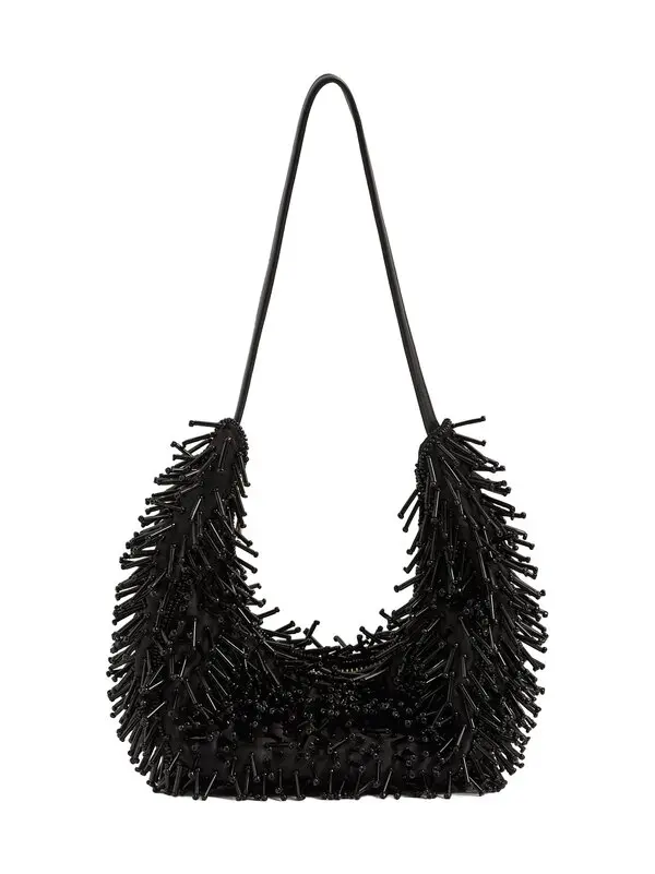 REISS Moon Beaded Crescent Shoulder Bag - Black